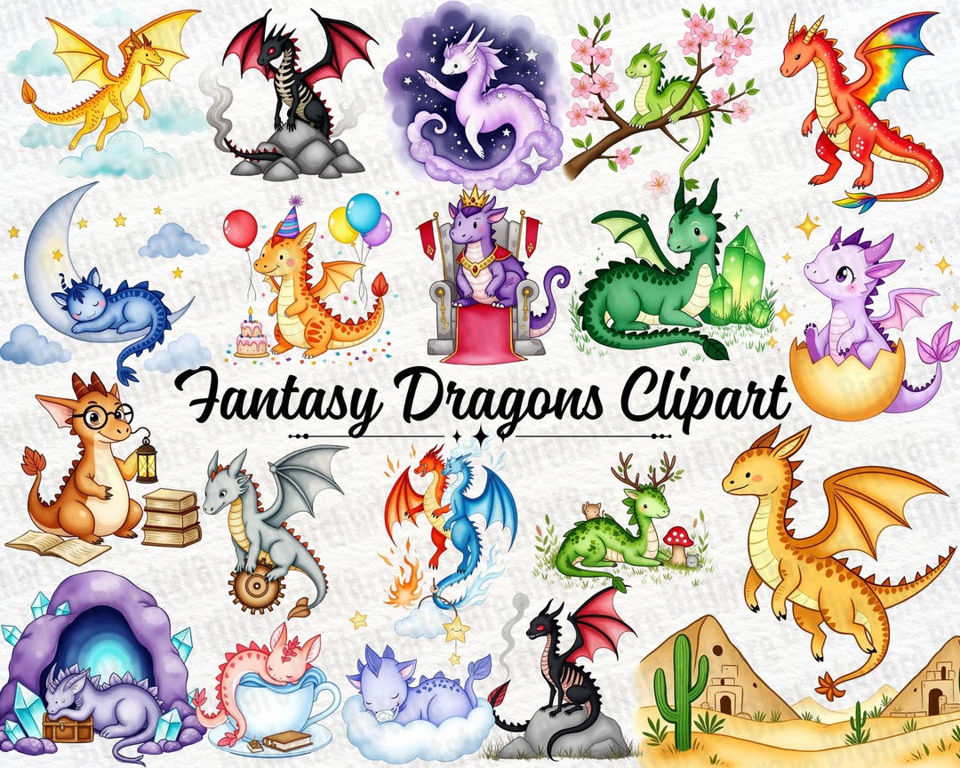 Fantasy Dragon Clipart Set | Mystical Mythical Illustrations (digital ...
