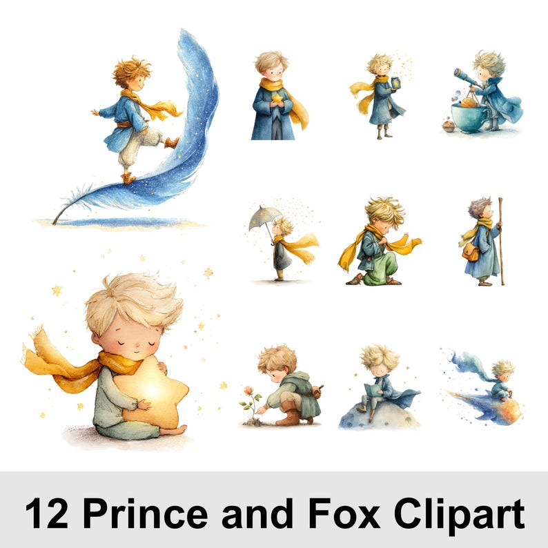 Watercolor Little Prince Clipart • PNG the Little Prince Digital ...