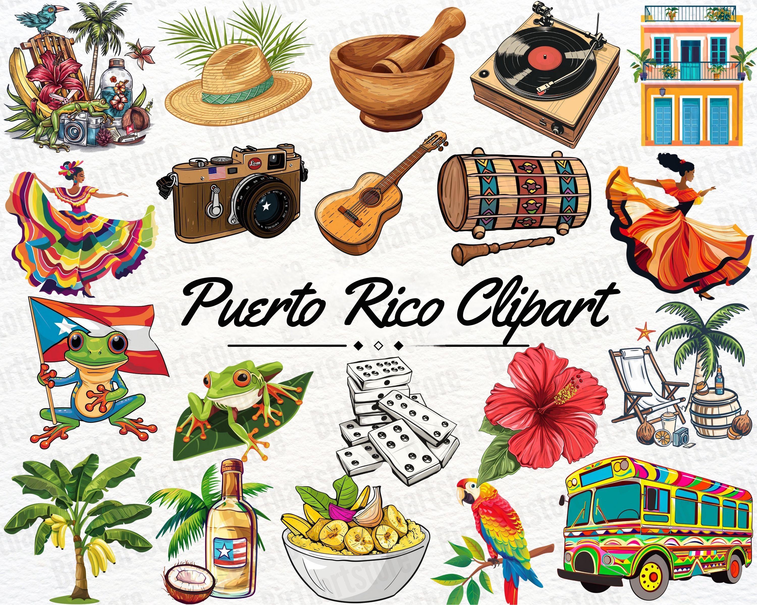 Puerto Rico Clipart Bundle • 30 Tropical Island Graphics • Coqui Frog ...