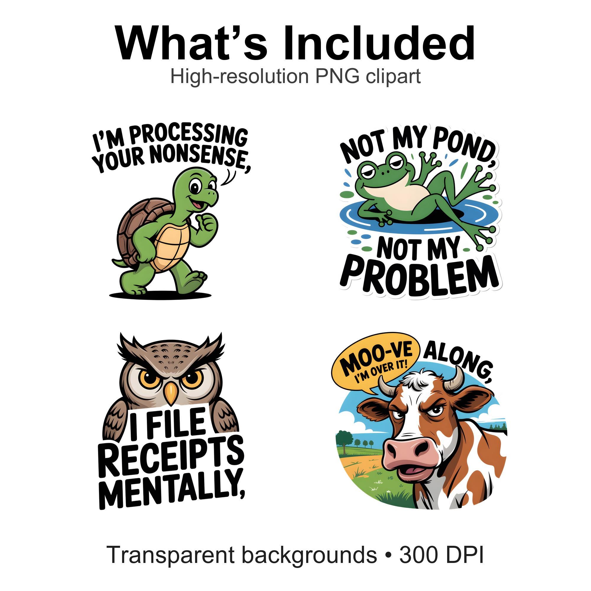65 Sarcastic Animal Quotes PNG Clipart Bundle • Funny Animal Clipart ...