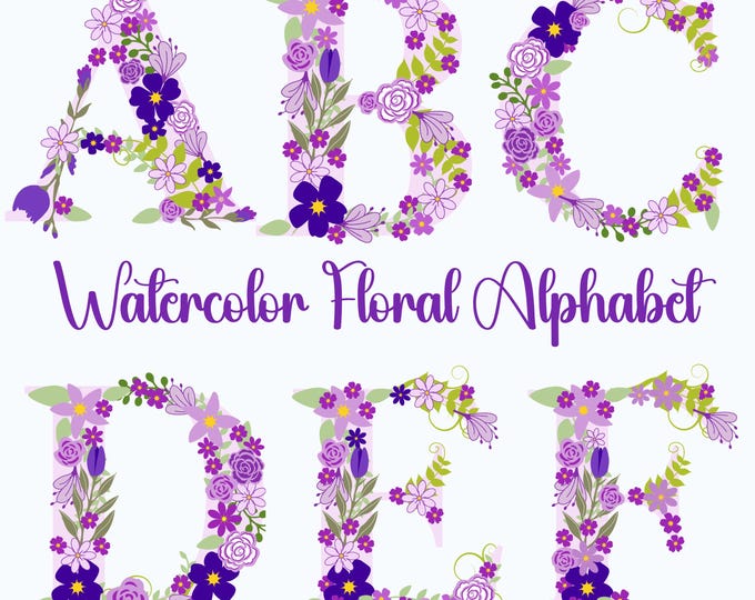 Floral Purple Alphabet Clipart | Floral Alphabet PNG | Alphabet PNG ...
