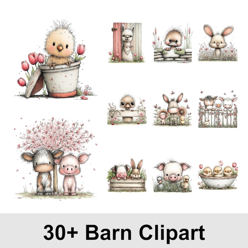 Cute Farm Animals Clipart Bundle | 30 Watercolor Rustic Animal Pngs ...