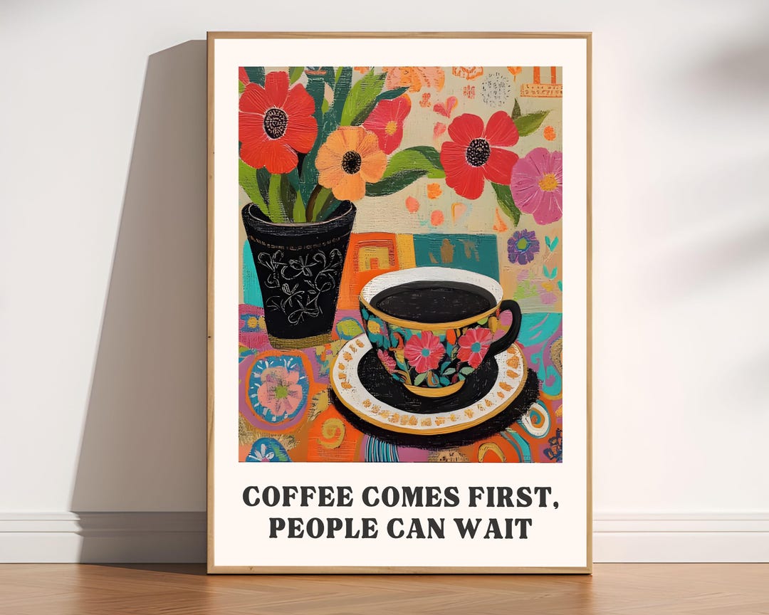 But First Coffee Wall Art, Retro Coffee Kitchen Print, Coffee Bar Wall ...