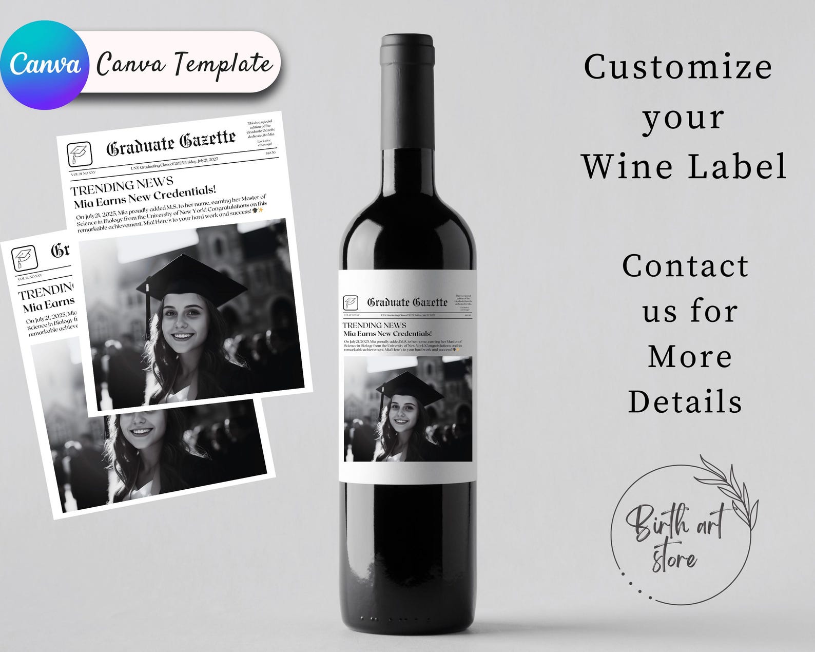 Newspaper Birthday Party Theme, Custom Photo Wine Label, Grad ...