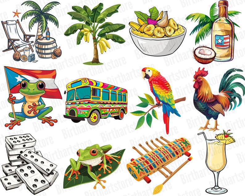 Puerto Rico Clipart Bundle • 30 Tropical Island Graphics • Coqui Frog ...