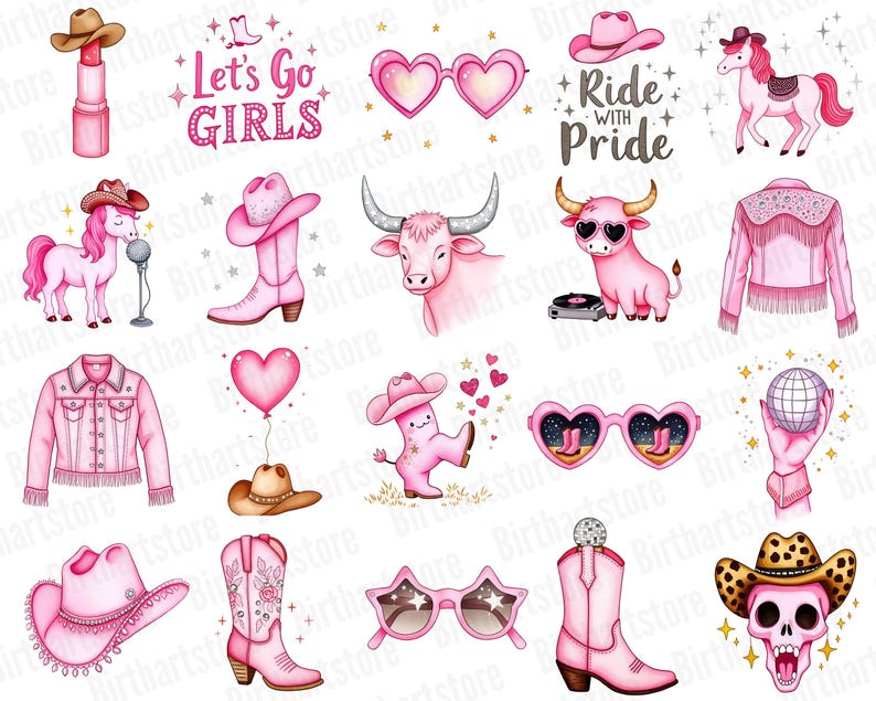 Pink Disco Cowgirl Clipart & PNG Bundle for Bachelorette Party, Groovy ...