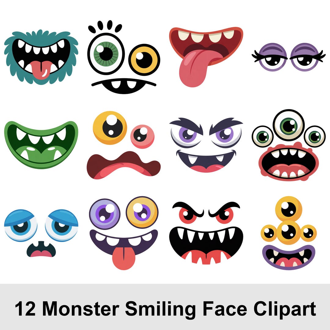 Monster Eyes Clipart & Monster Mouths PNG • Create a Monster Kit for ...