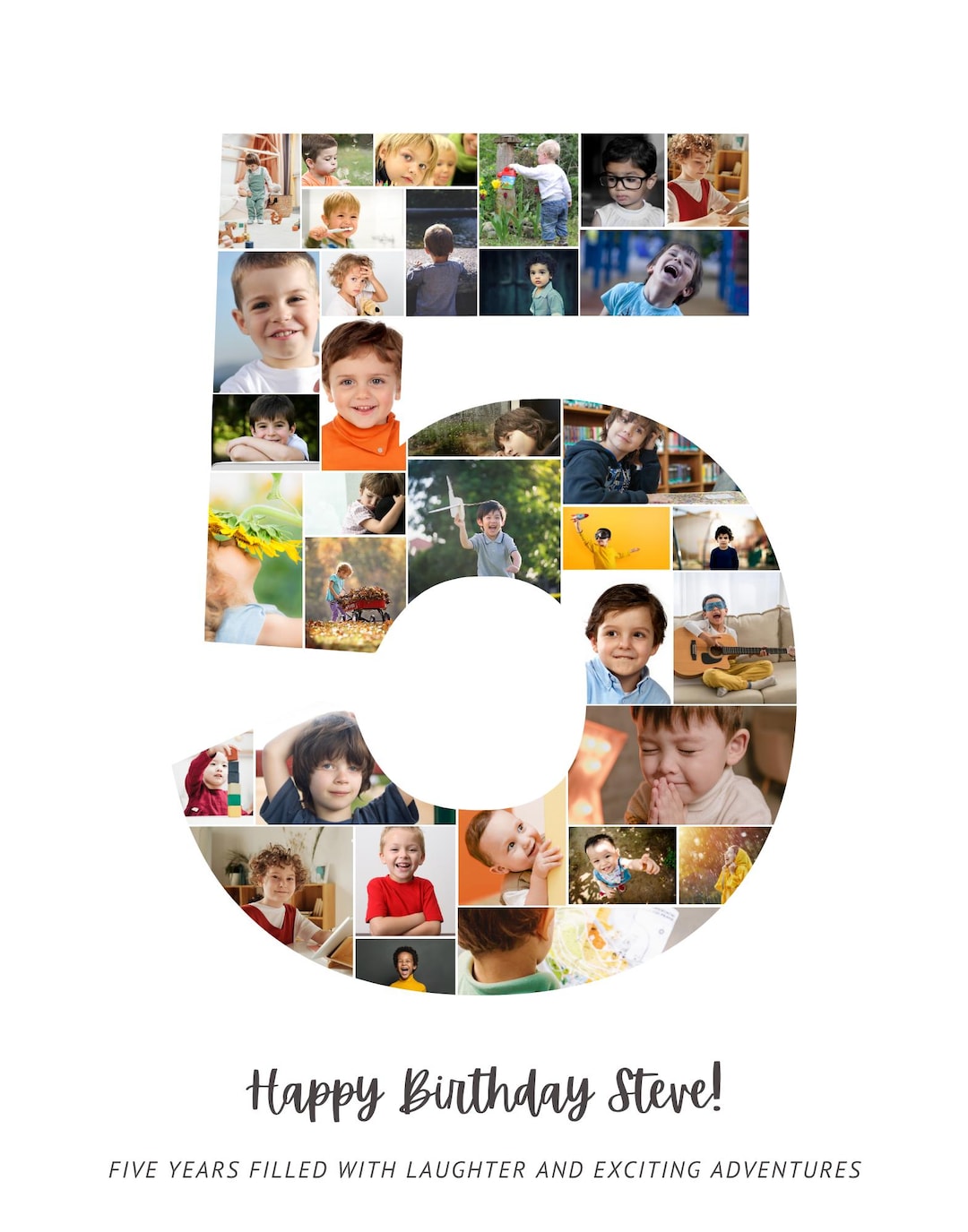 5th Birthday Gift, Custom 5th Birthday Photo Collage, Editable Birthday ...