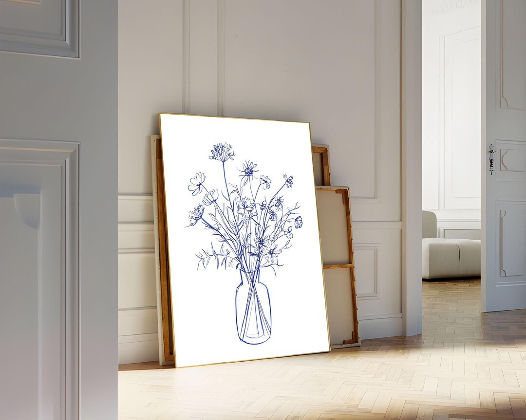 Blue Floral Printable Wall Art, Minimalist Floral Wall Decor, Floral ...