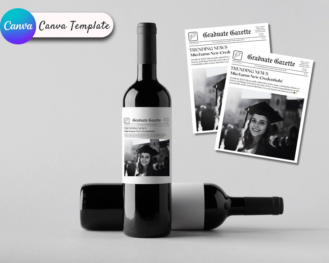 Newspaper Birthday Party Theme, Custom Photo Wine Label, Grad ...