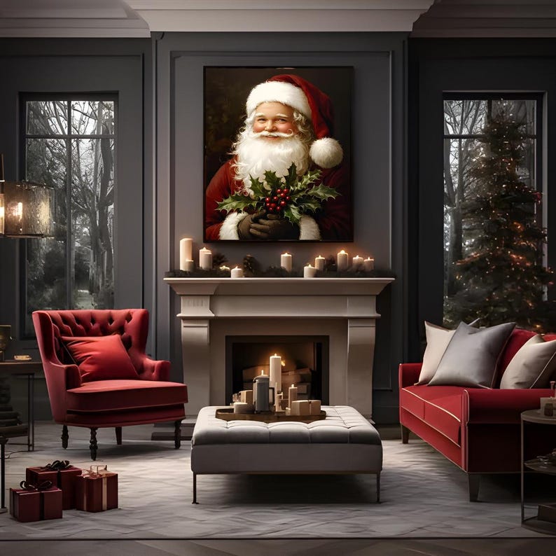 Santa Claus Portrait, Vintage Santa Christmas Decor, Holiday Season ...