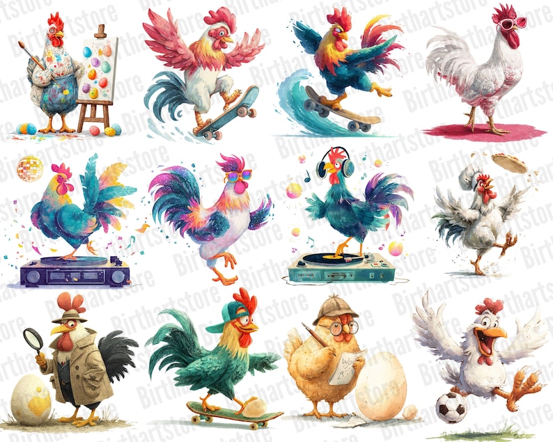 Funny and Quirky Chicken Clipart, Chicken Bundle PNG, Cartoon ...