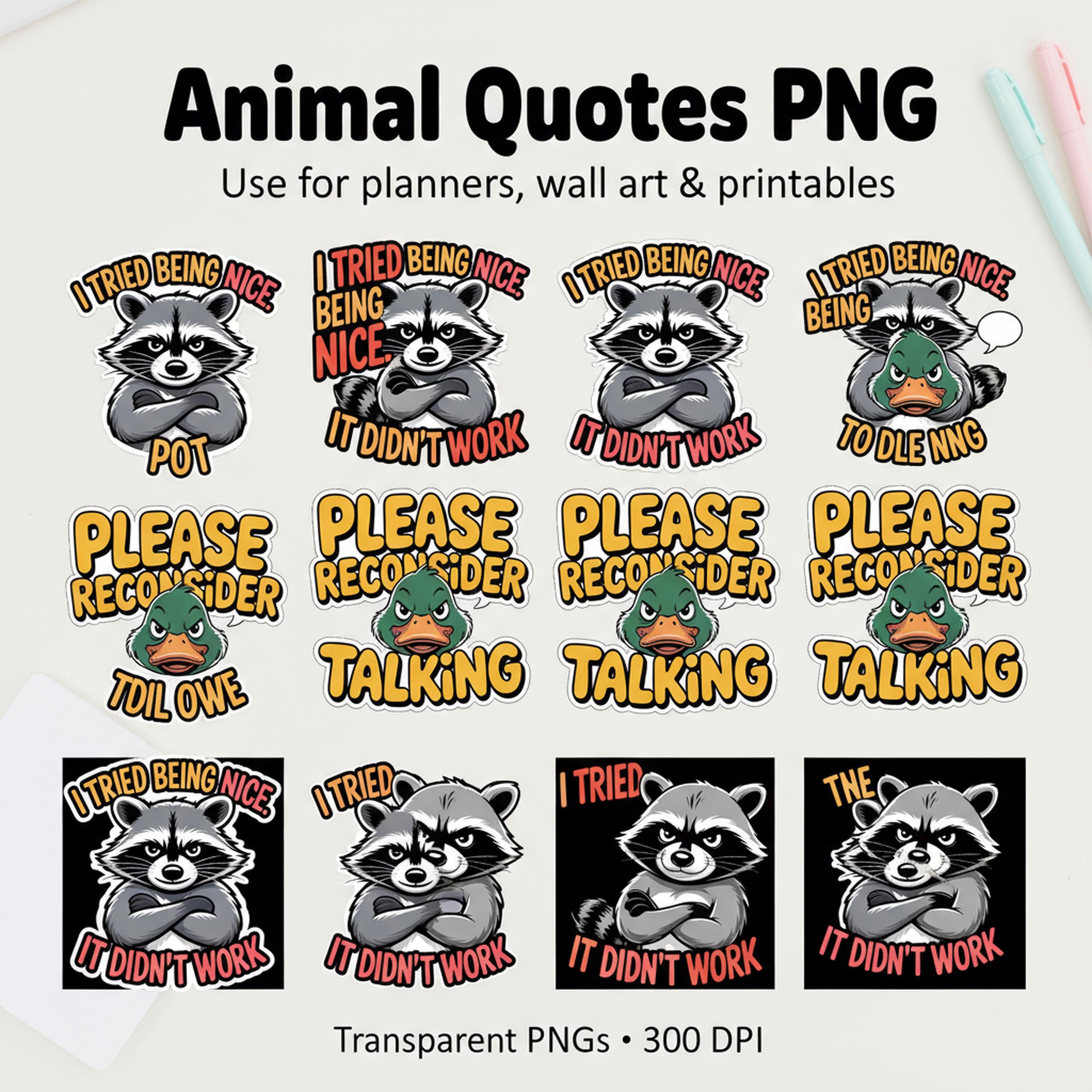 65 Sarcastic Animal Quotes PNG Clipart Bundle • Funny Animal Clipart ...