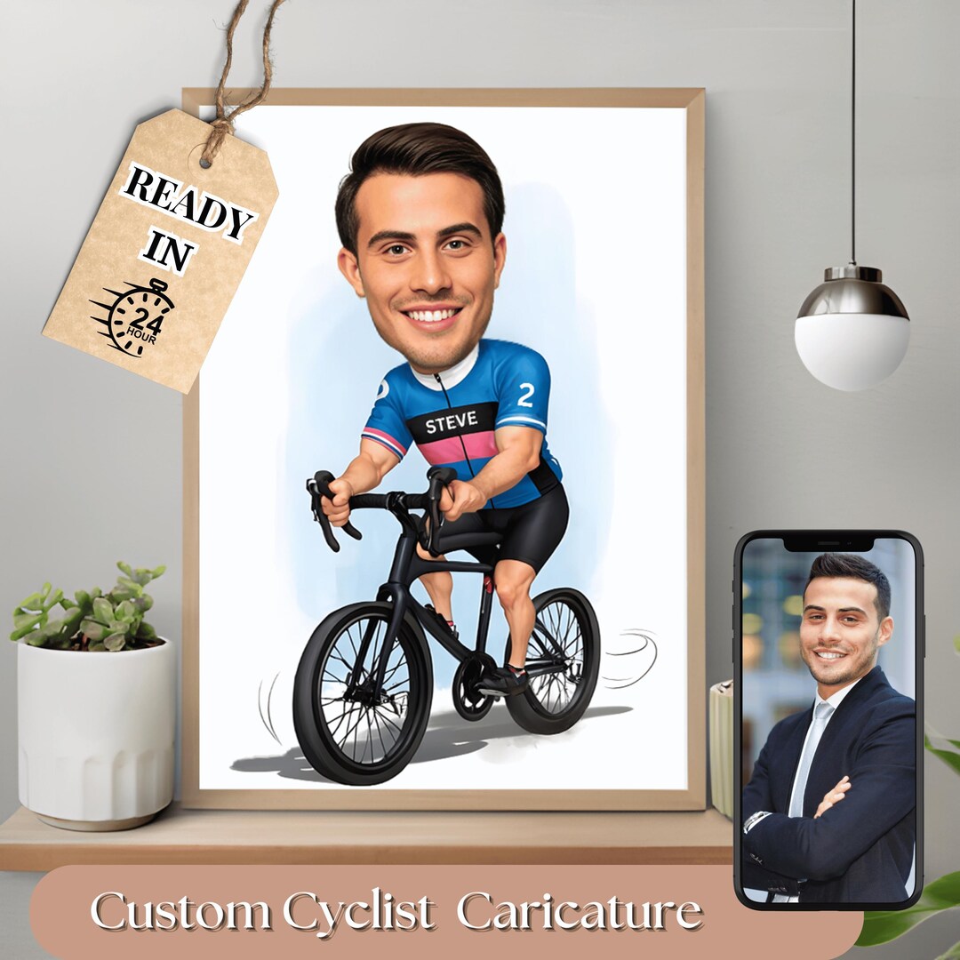 Personalized Cyclist Cartoon Portrait, Cyclist Caricature, Cycling ...