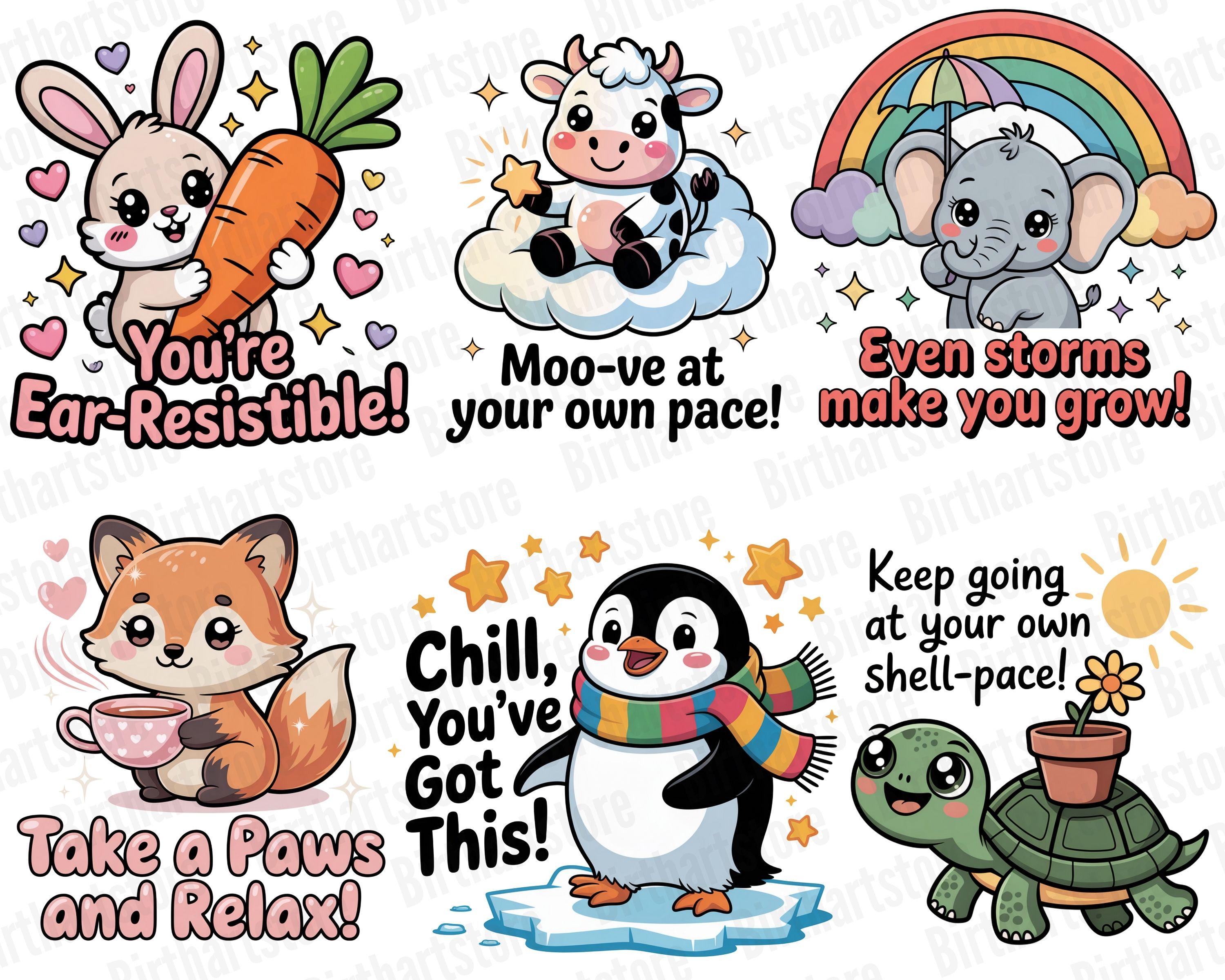 Kawaii Animals Daily Affirmations PNG Bundle | Cute Affirmations for ...