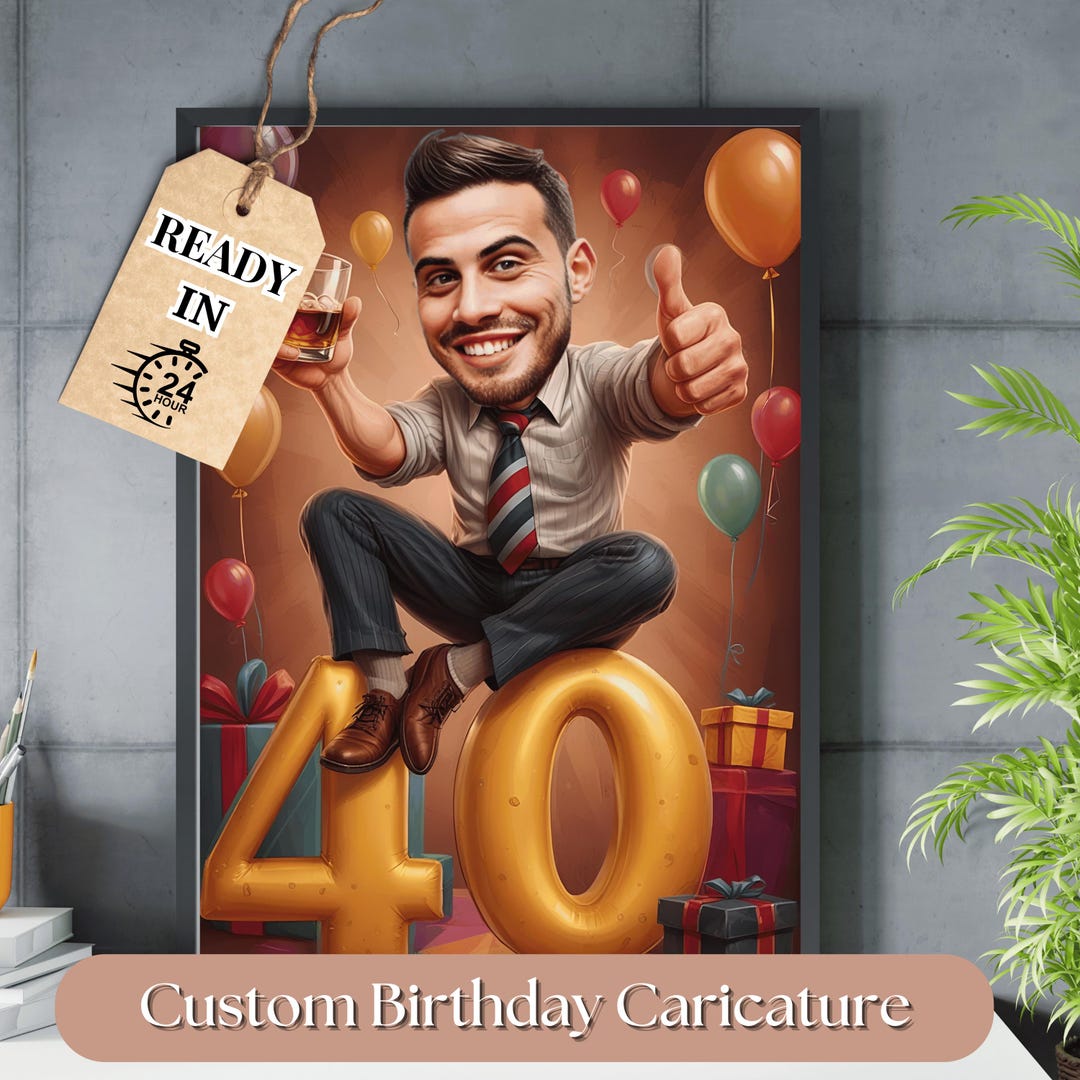 Birthday Caricature, 40th Birthday Gift for Men, Personalized Birthday ...
