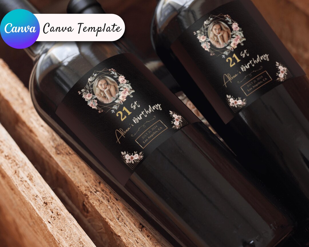 Custom Photo Wine Bottle Label Template, Personalized Wedding Wine Gift ...