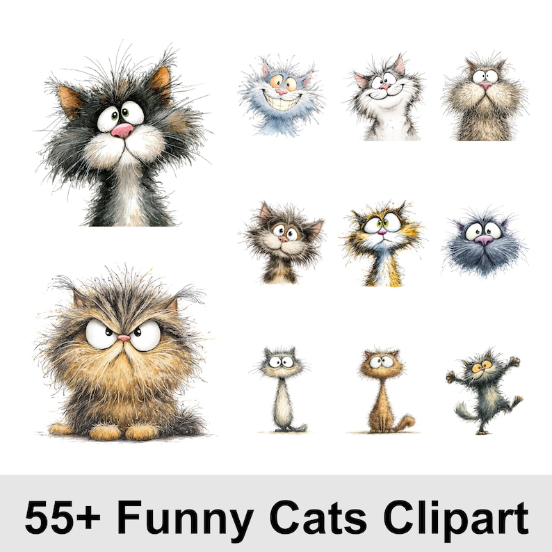 Cute Cat Clipart Bundle, 30 Funny Cat PNG Characters, Quirky Cartoon ...
