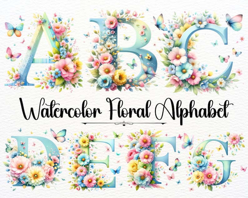 Watercolor Floral Alphabet PNG Wedding Clipart Letters Commercial Use ...