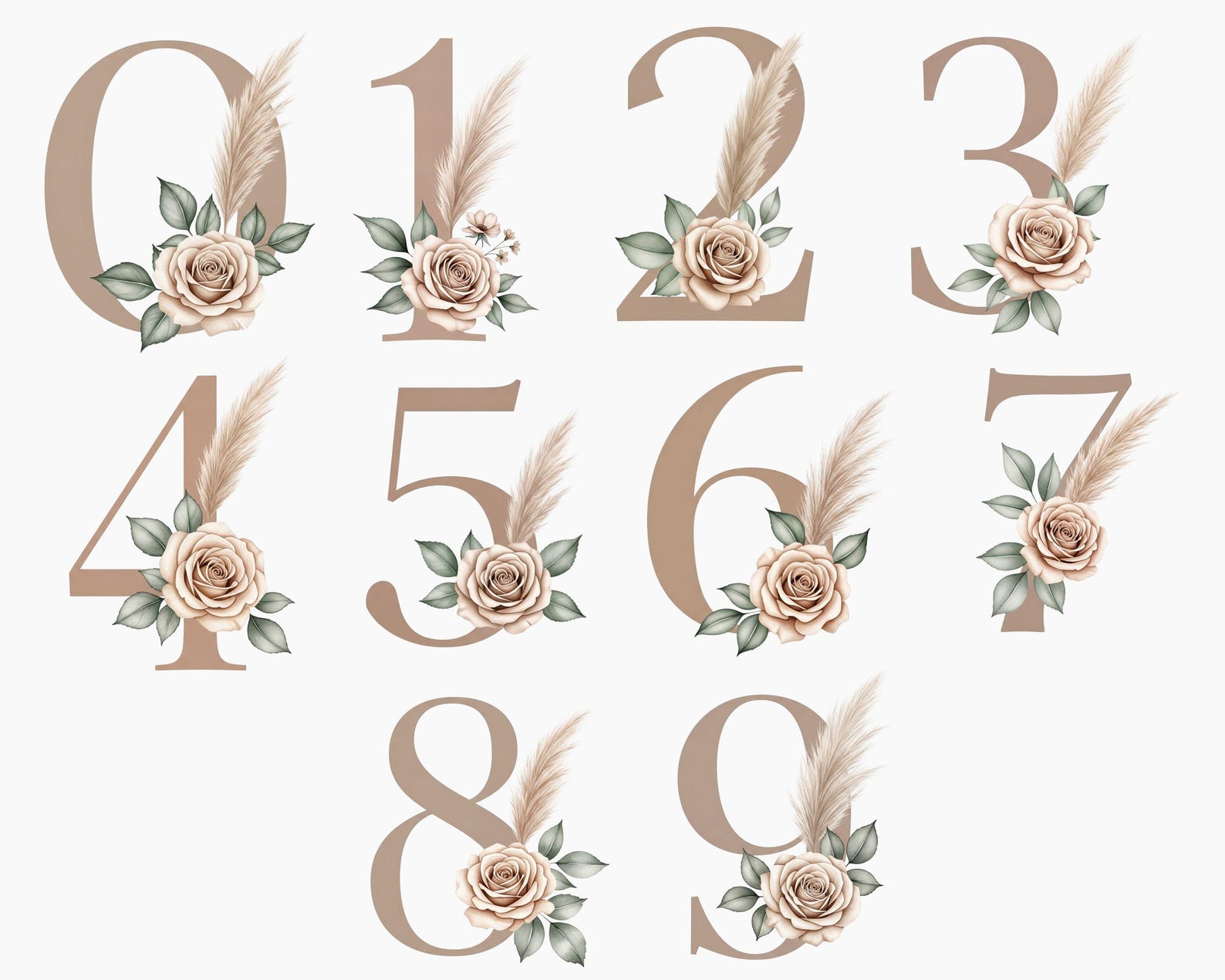 Boho Alphabet Clipart PNG, Floral Letters and Numbers, Printable ...
