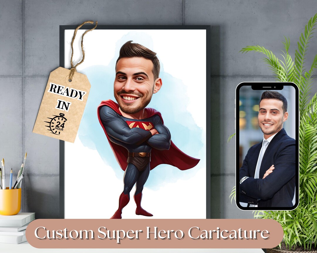 Personalized Superhero Portrait, Custom Superhero Drawing, Funny ...