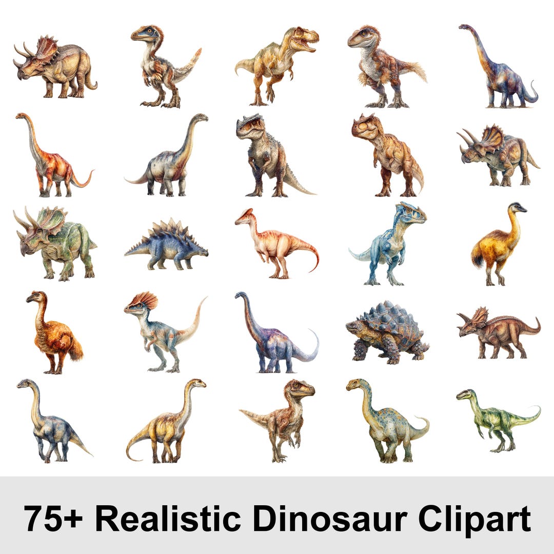 Realistic Dinosaur Clipart, 75+ Dino PNG Bundle, T-rex Digital Art ...
