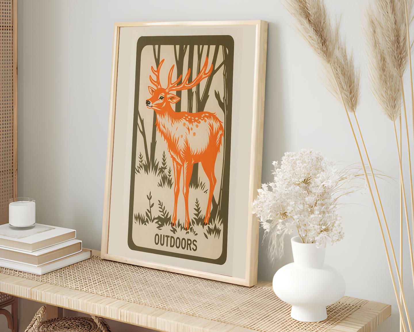 Outdoors Wall Art Prints, Printable Bear and Deer Poster Set, Vintage ...