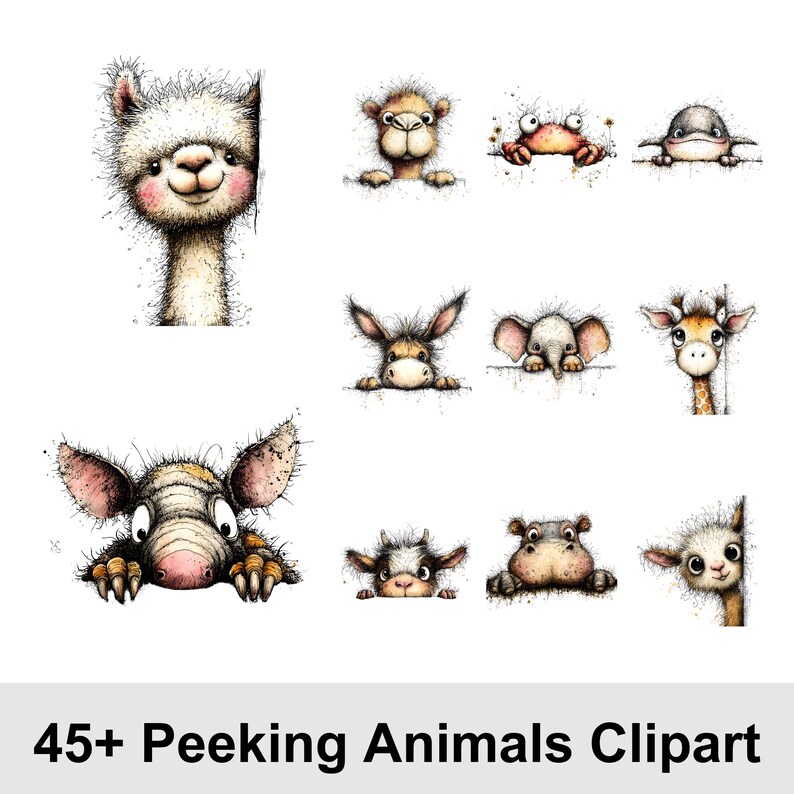 Peeking Animals Clipart Bundle • 45 PNG Cute Animal Graphics for ...