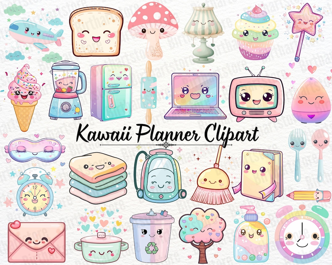 Kawaii Planner Clipart Bundle | 70 Cute Digital Stickers for Goodnotes ...