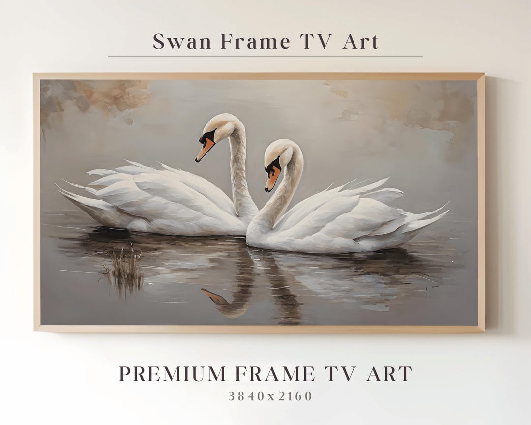 Swan Design Frame TV Art, Spring Swan Art, Oil Painting of Swans ...