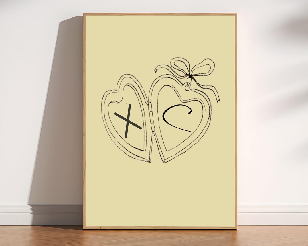 Custom Initial Poster, Initial Locket Wall Art, Couple Keepsake Print ...
