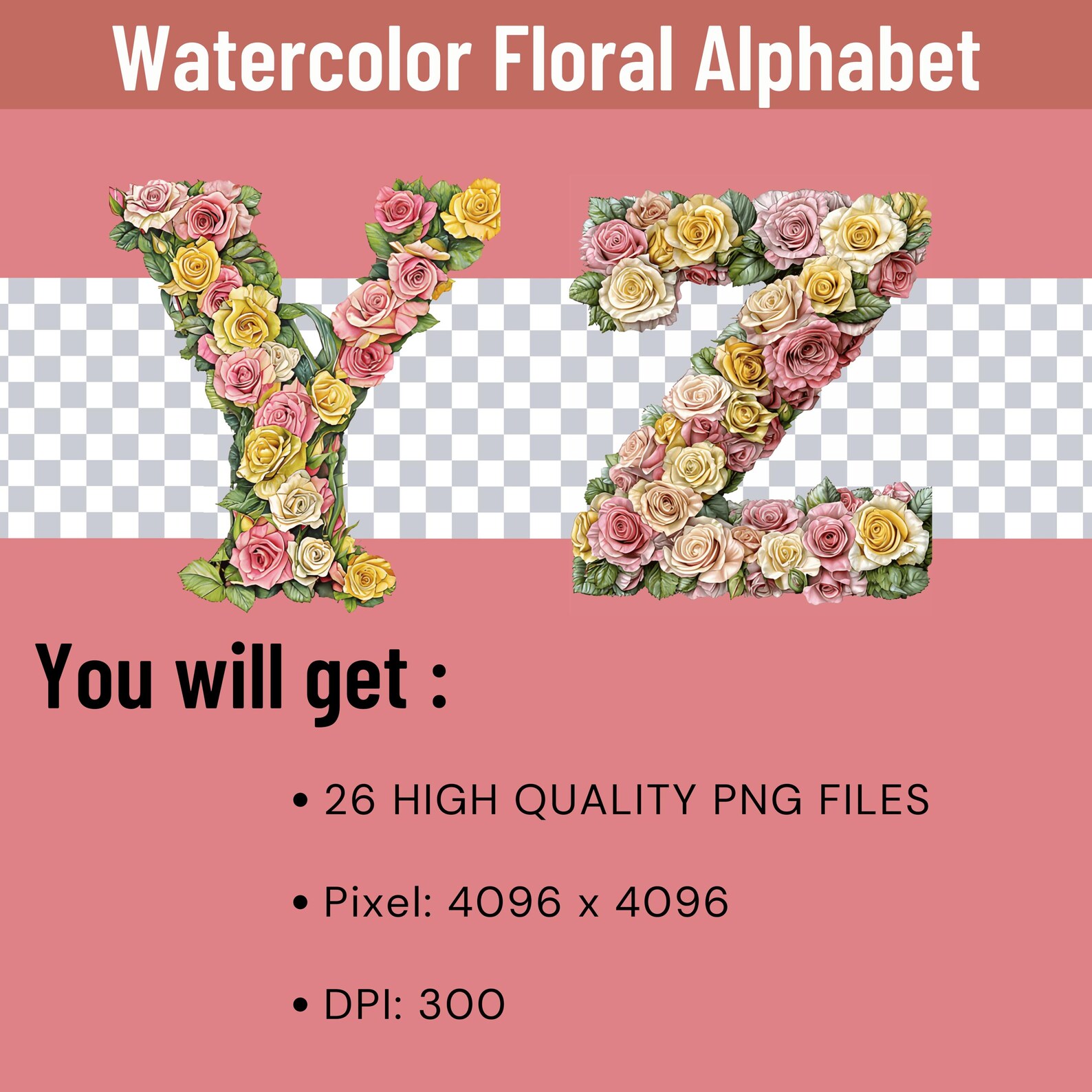 Watercolor Alphabet Clipart, Pastel Floral Alphabet, Floral Letters ...