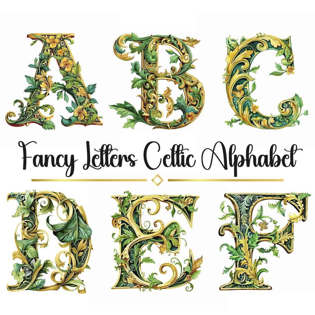 Floral Celtic Letters , Illuminated Alphabet Art, Fancy Decorative ...