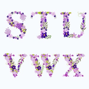 Floral Alphabet Clipart, Lavender Letter Graphics, Watercolor Floral ...