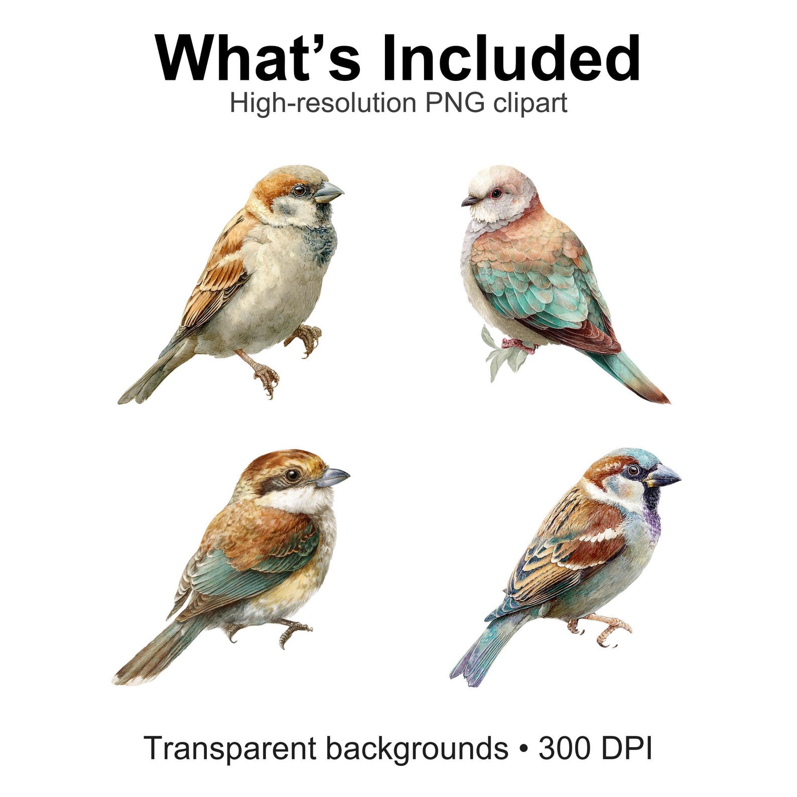 90 Watercolor Birds Clipart PNG Bundle | Bird Digital Art for Junk ...
