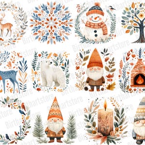 Scandinavian Winter Clipart, Nordic Xmas Clipart, Watercolor ...