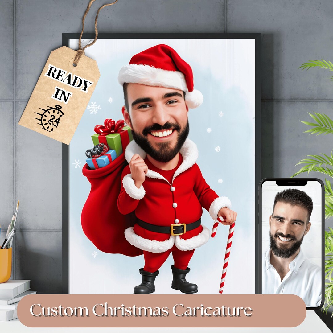Caricature Christmas, Cartoon Santa Portrait, Festive Caricature Gift ...