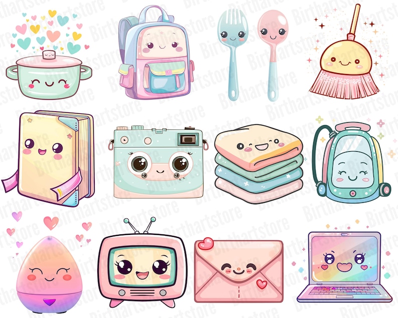 Kawaii Planner Clipart Bundle | 70 Cute Digital Stickers for Goodnotes ...