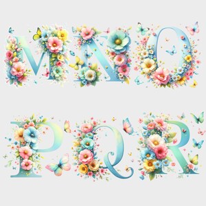 Floral Alphabet Clipart, Blue Alphabet Clipart, Watercolor Floral ...