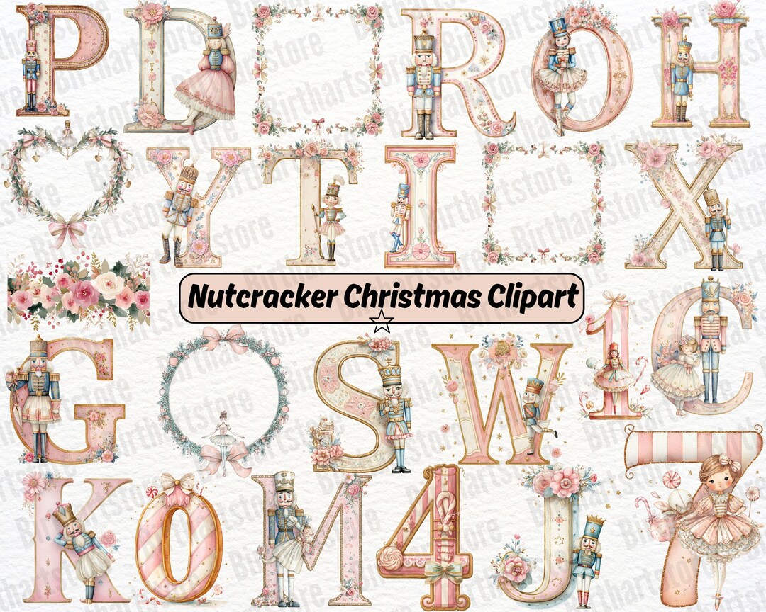 Christmas Nutcracker Letters Clipart, Pink Christmas Doodle Letters PNG ...