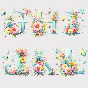 Floral Alphabet Clipart, Blue Alphabet Clipart, Watercolor Floral ...