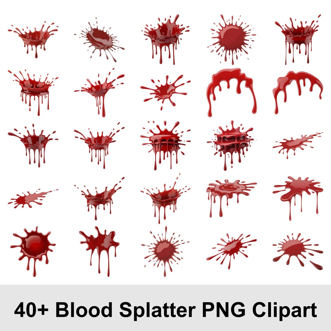 Blood Splatter Clipart PNG Pack | 40 Horror Graphics | Digital Blood ...