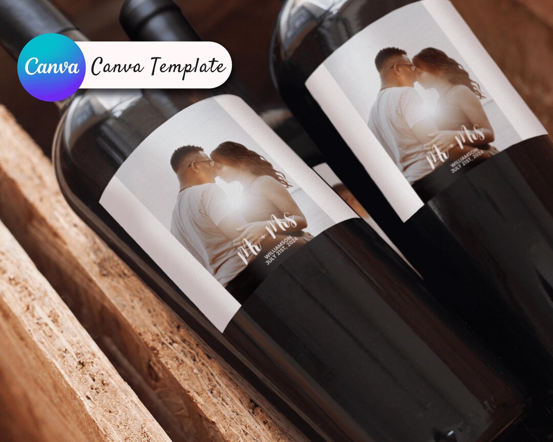 Custom Wine Label Template, Personalized Photo Champagne Label for ...