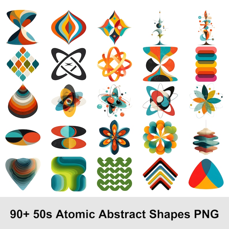 50s Atomic Clipart Bundle | 90 Mid Century Modern Shapes PNG • Abstract ...