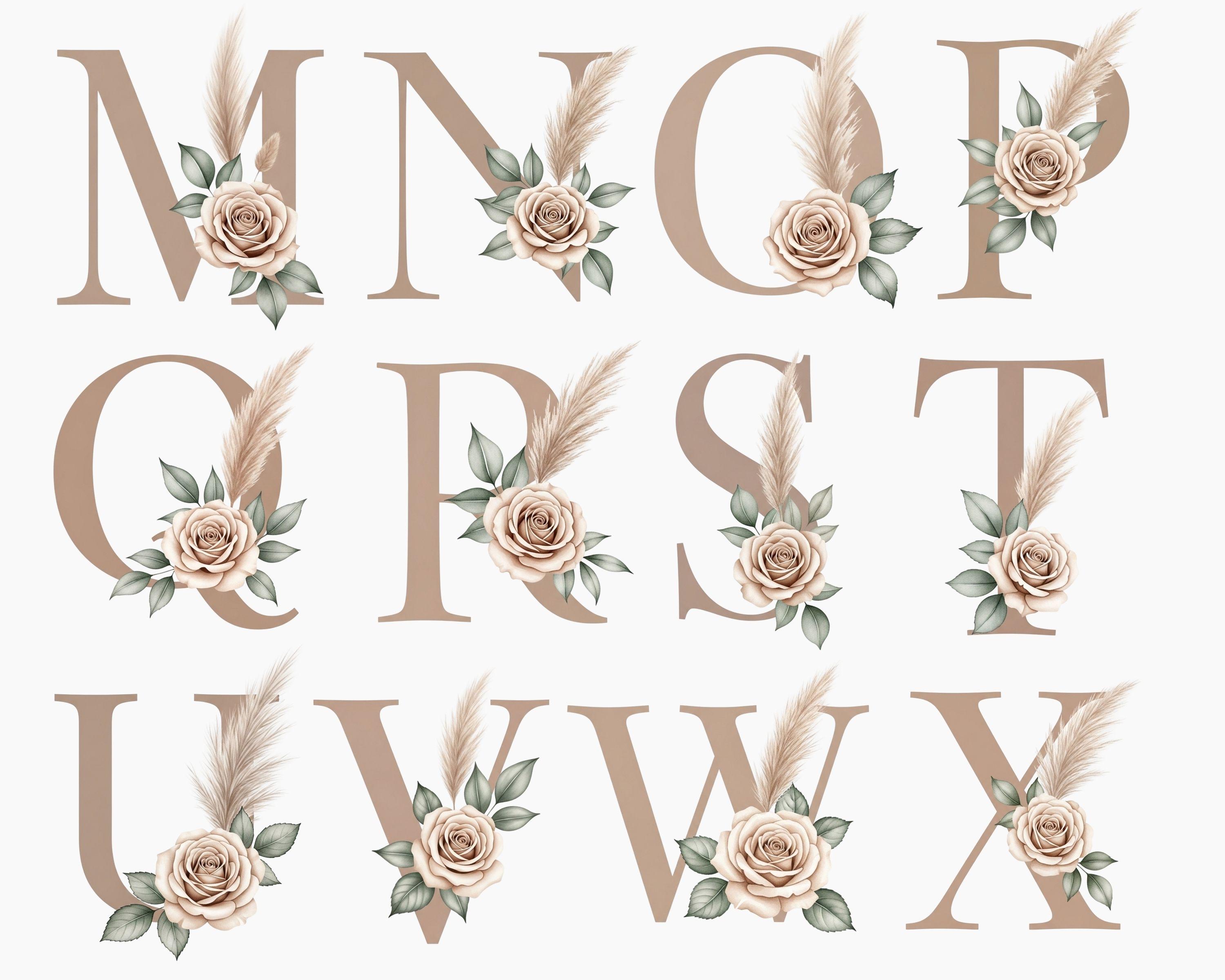 Boho Alphabet Clipart PNG, Floral Letters and Numbers, Printable ...