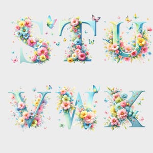 Floral Alphabet Clipart, Blue Alphabet Clipart, Watercolor Floral ...