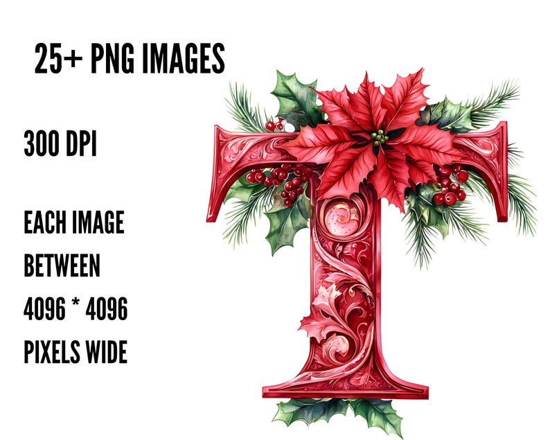 Christmas Alphabet Clipart, Festive Winter Holiday Alphabet Sublimation ...