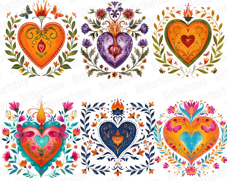 Mexican Sacred Heart PNG Bundle | 35 Corazon Sagrado Clipart for ...