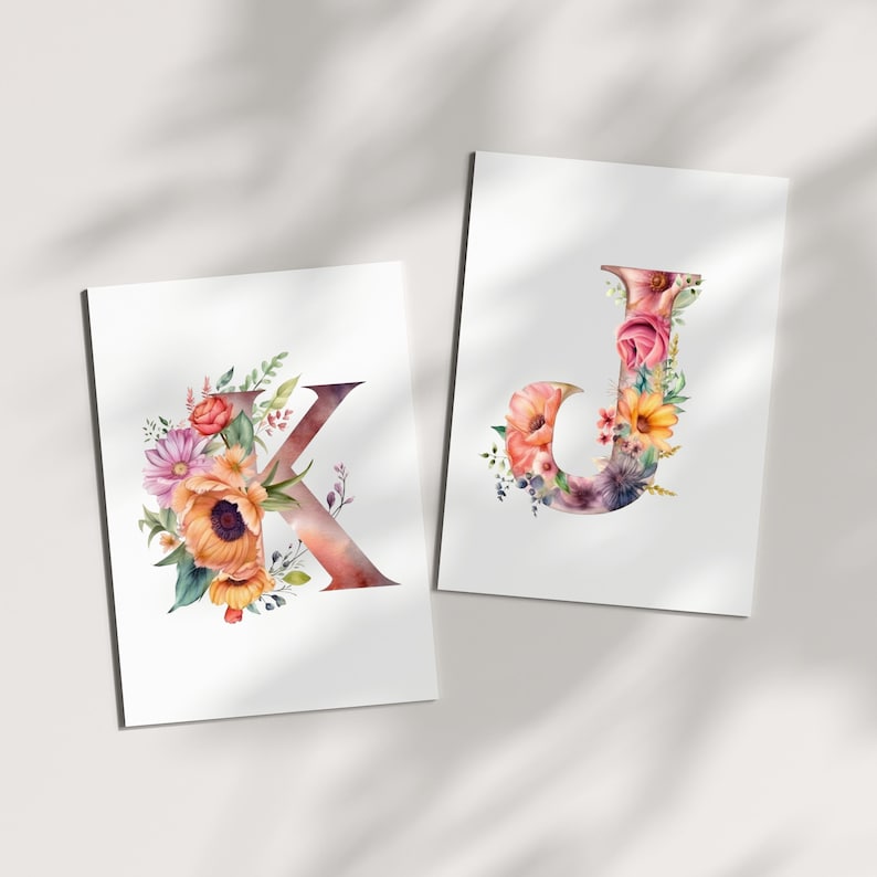 Watercolor Floral Alphabet Clipart Bundle, Boho Pastel Letter PNG Set ...