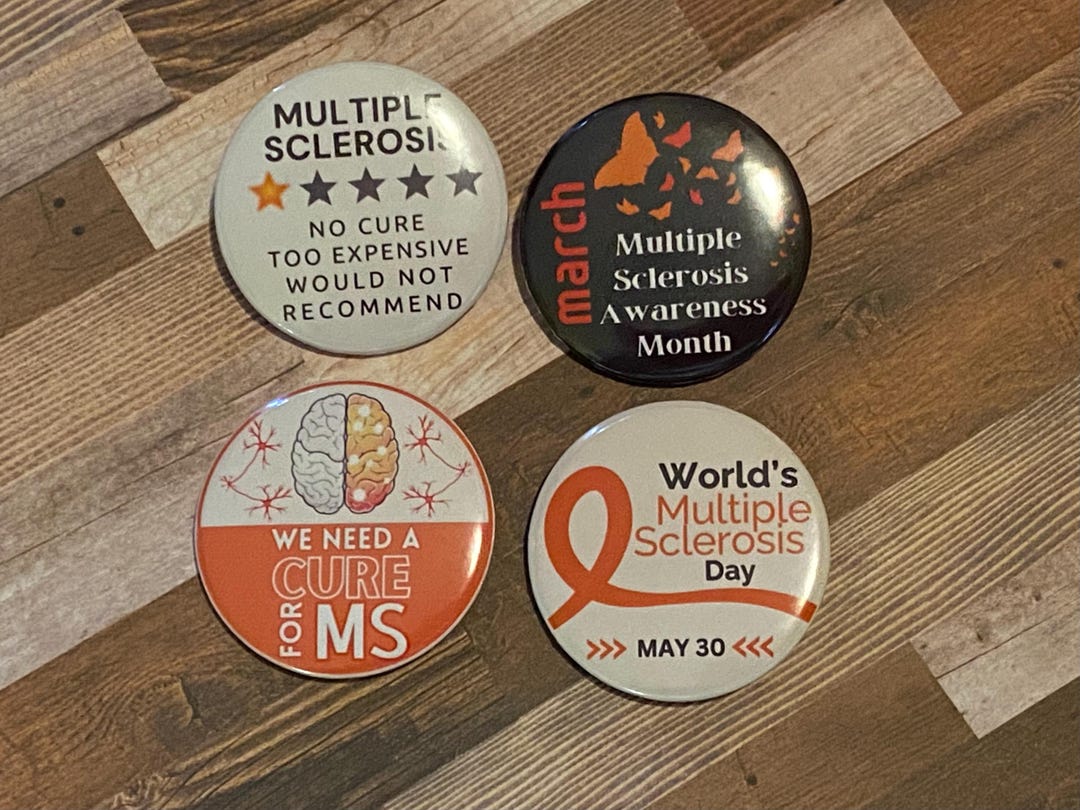MS Multiple Sclerosis Awareness Pin Back Button/ Warrior Badge MS Day ...